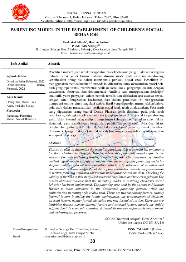 (PDF) Parenting Model in the Establishment of Children's Social ...