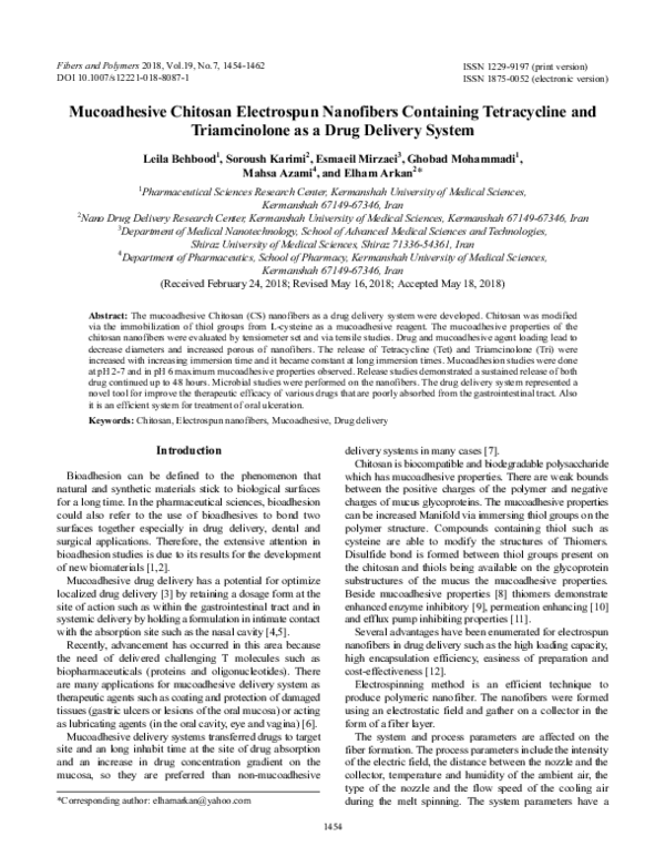 (PDF) Mucoadhesive Chitosan Electrospun Nanofibers Containing ...