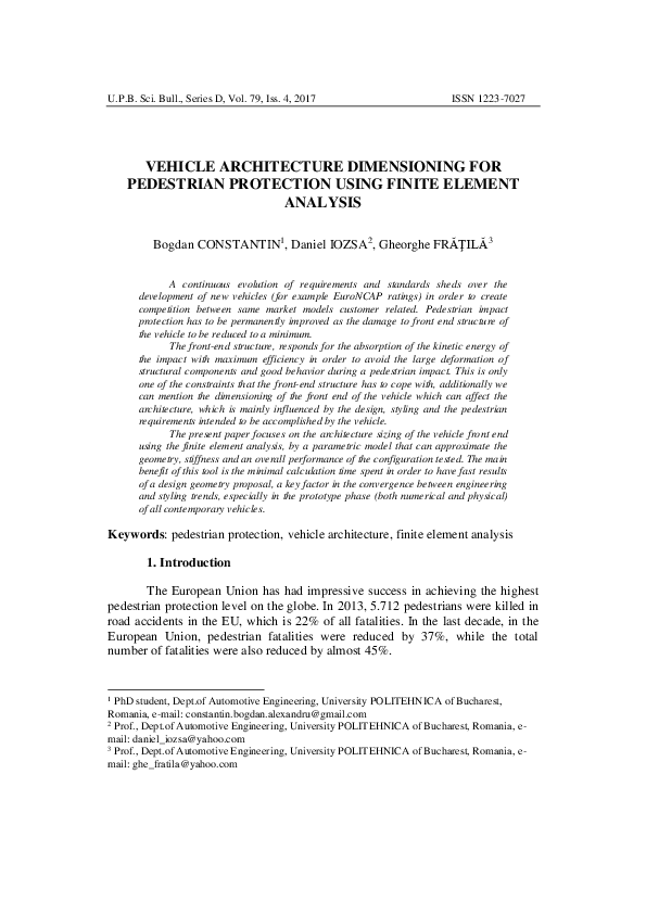 (PDF) Vehicle Architecture Dimensioning for Pedestrian Protection Using ...