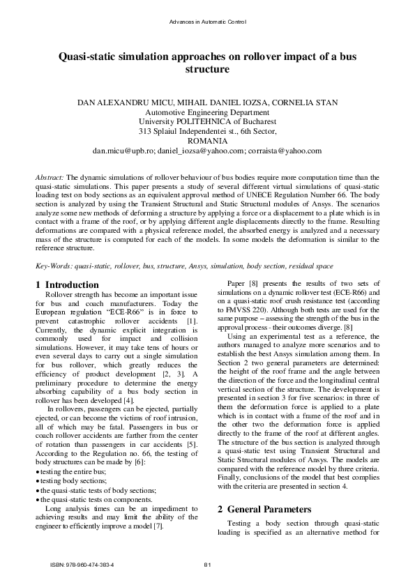 (PDF) Quasi-static simulation approaches on rollover impact of a bus structure
