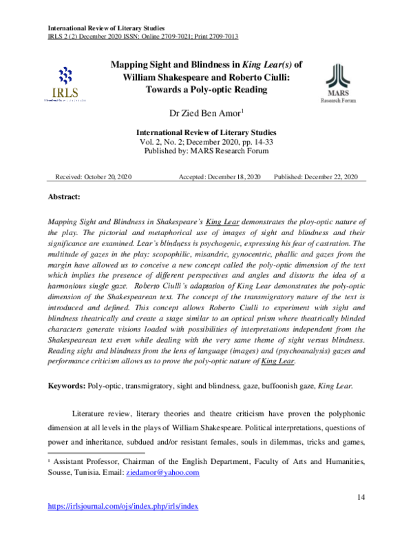 (PDF) Mapping Sight and Blindness in King Lear(s) of William ...