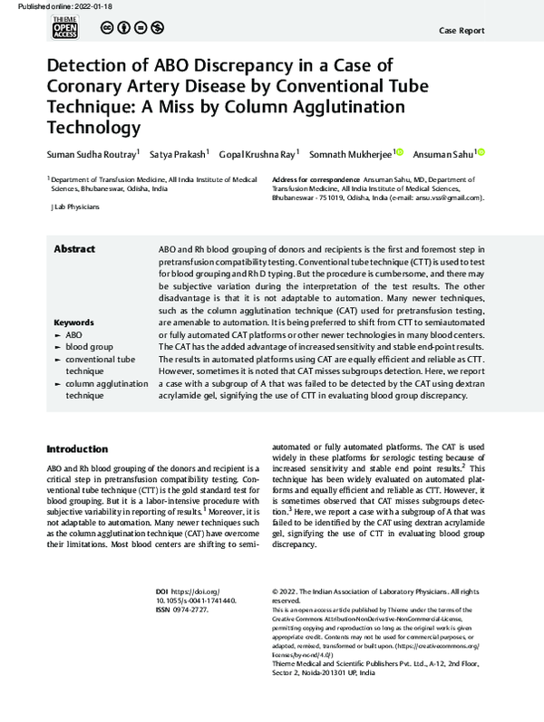 (PDF) Detection of ABO Discrepancy in a Case of Coronary Artery Disease ...