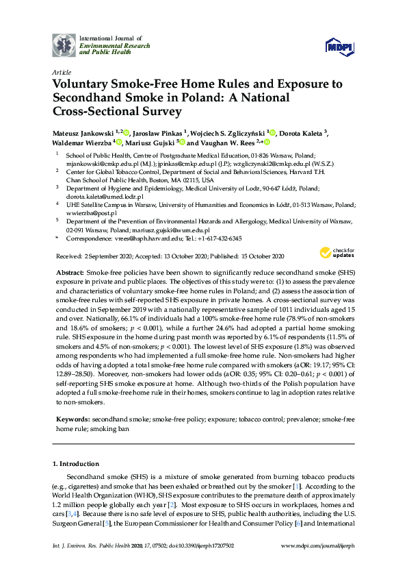 (PDF) Voluntary Smoke-Free Home Rules and Exposure to Secondhand Smoke ...