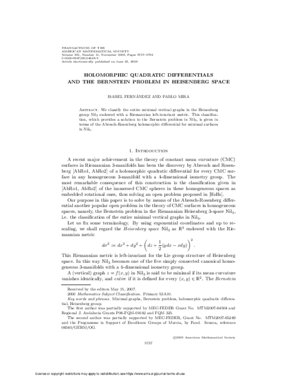 (PDF) Holomorphic quadratic differentials and the Bernstein problem in ...