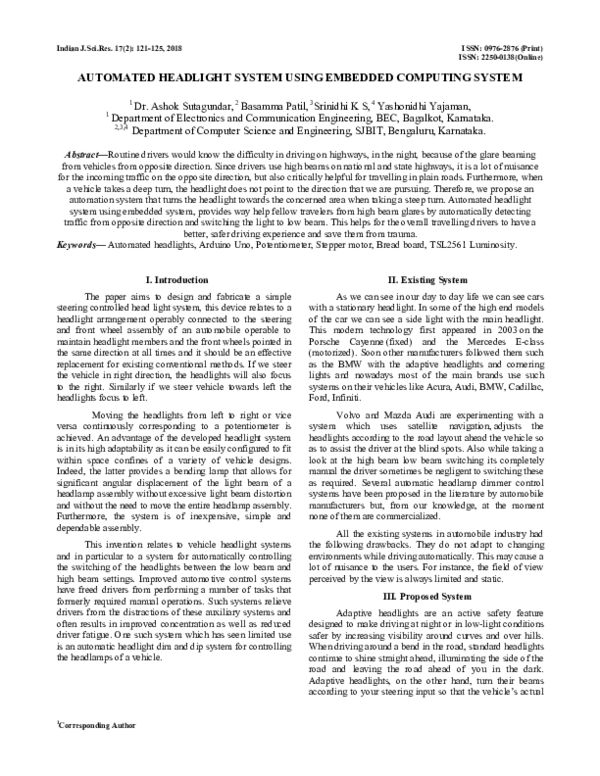 Pdf Automated Headlight System Using Embedded Computing System 