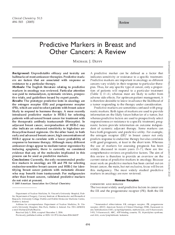(PDF) Predictive Markers in Breast and Other Cancers: A Review