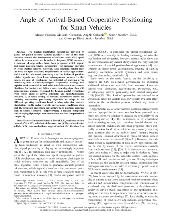 (PDF) Angle of Arrival-Based Cooperative Positioning for Smart Vehicles