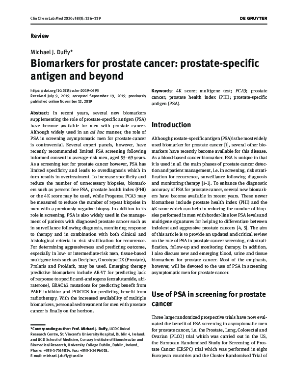 (PDF) Biomarkers for prostate cancer: prostate-specific antigen and beyond