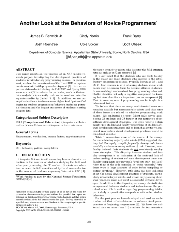 (PDF) Another look at the behaviors of novice programmers