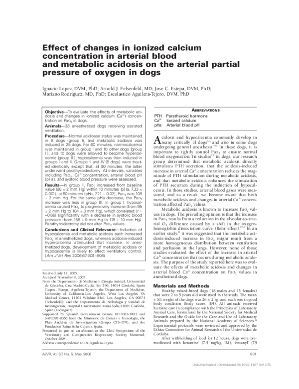 (PDF) Effect of changes in ionized calcium concentration in arterial ...