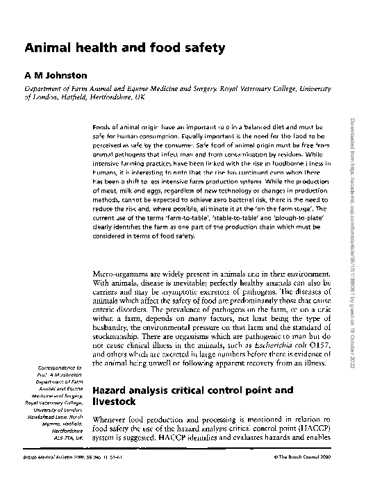 (PDF) Animal health and food safety