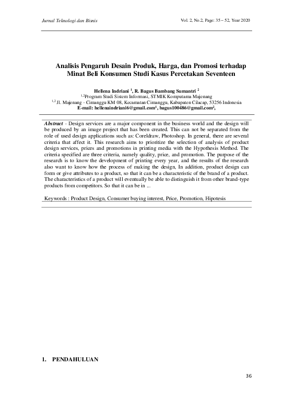 (PDF) Analisis Pengaruh Desain Produk, Harga, dan Promosi terhadap Minat Beli Konsumen Studi ...