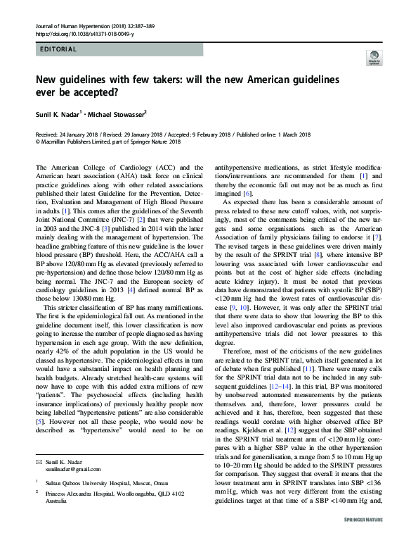 (PDF) New guidelines with few takers: will the new American guidelines ...