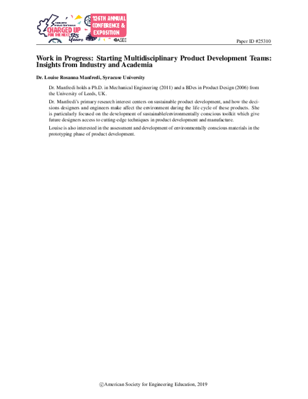 (PDF) Work in Progress: Starting Multidisciplinary Product Development ...