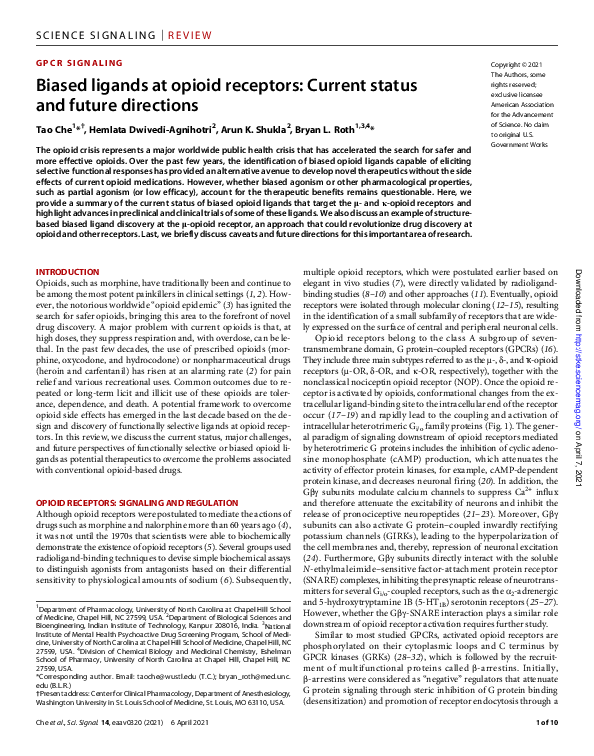 (PDF) Biased ligands at opioid receptors: Current status and future ...