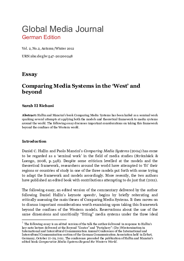 (PDF) Comparing Media Systems in the ‘West’ and beyond