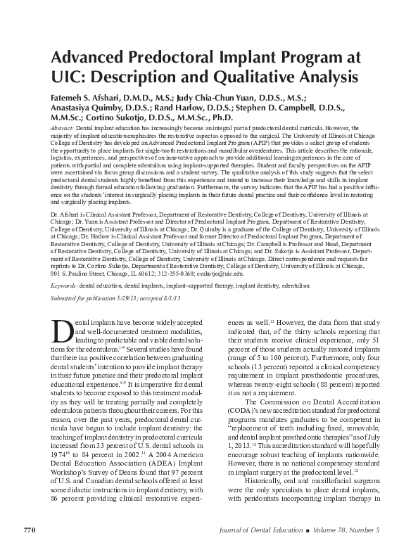 (PDF) Advanced Predoctoral Implant Program at UIC: Description and Qualitative Analysis