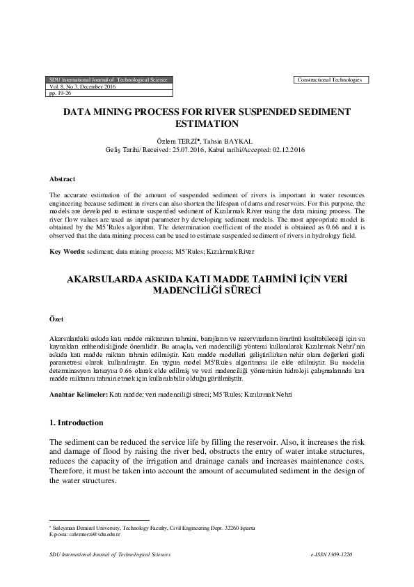 (PDF) Data Mining Process for River Suspended Sediment Estimation