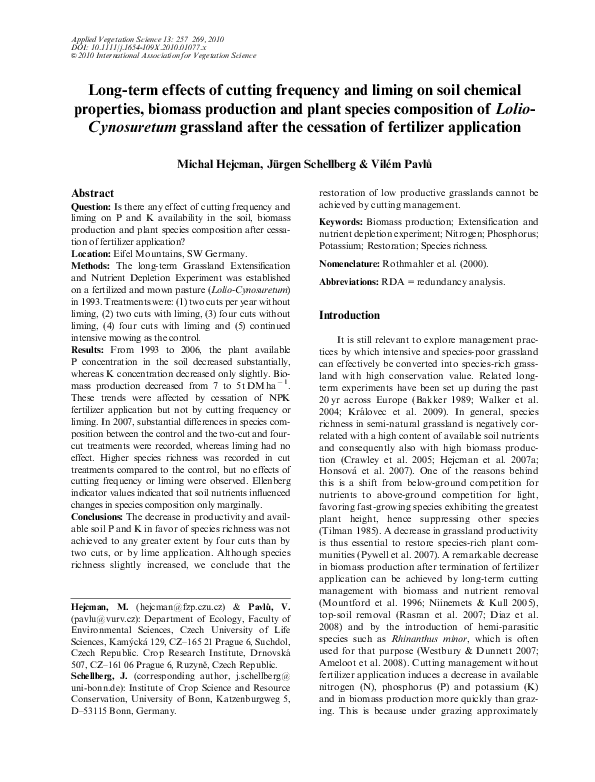 (PDF) Long-term effects of cutting frequency and liming on soil ...