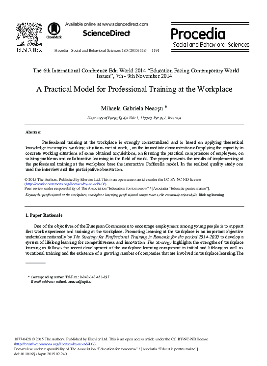 (PDF) A Practical Model for Professional Training at the Workplace