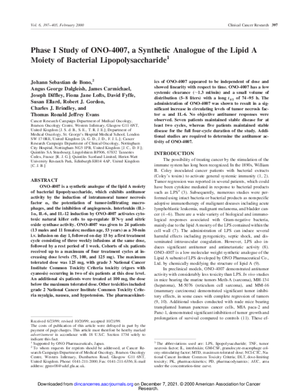 (PDF) Phase I study of ONO-4007, a synthetic analogue of the lipid A ...