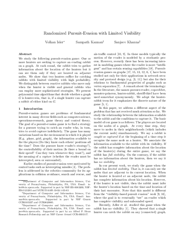 (PDF) Randomized pursuit-evasion with limited visibility