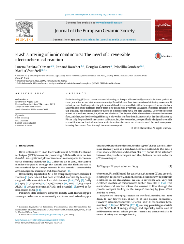 (PDF) Flash sintering of ionic conductors: The need of a reversible ...
