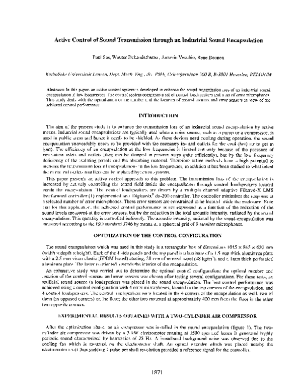 (PDF) Active control of sound transmission through an industrial sound ...