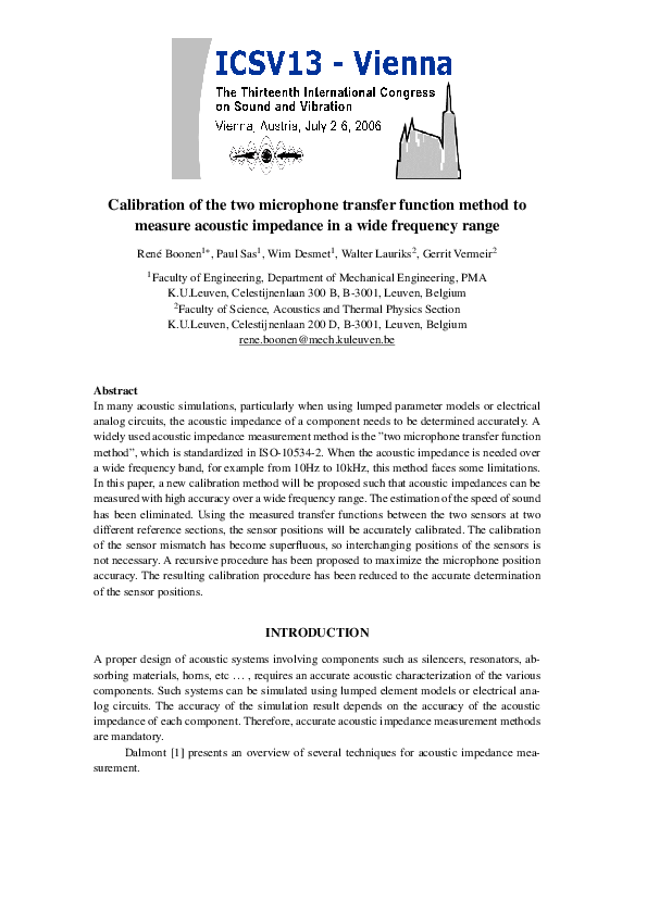 (PDF) Calibration of the two microphone transfer function method with ... (PDF) Calibration of the two microphone transfer function method with ...