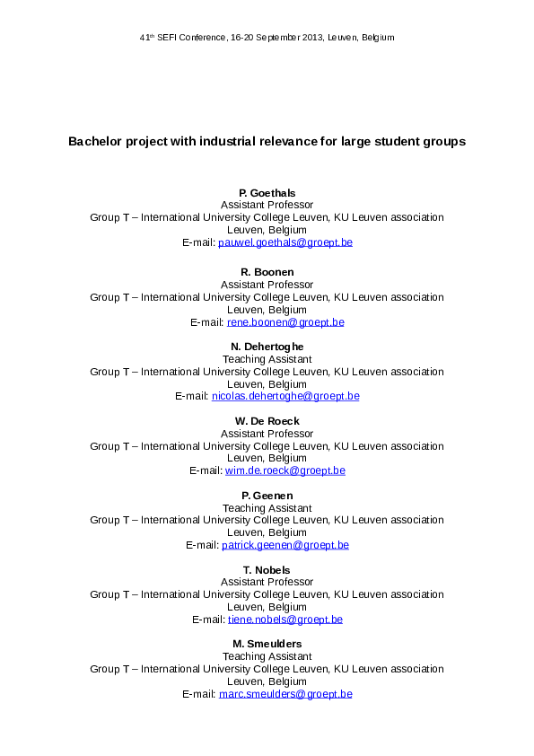 (PDF) Bachelor project with industrial relevance for large student groups