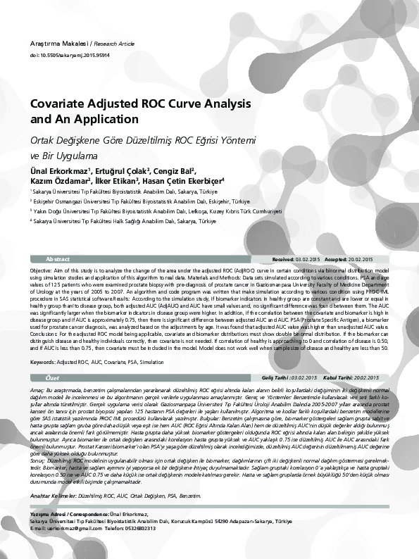 (PDF) Covariate Adjusted ROC Curve Analysis and An Application