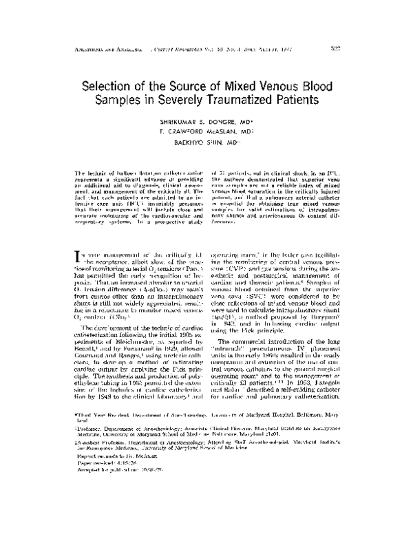 (PDF) Selection of the Source of Mixed Venous Blood Samples in Severely ...
