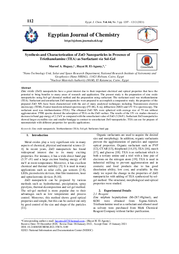 (PDF) ICMMS-2: Synthesis and Characterization of ZnO Nanoparticles in ...
