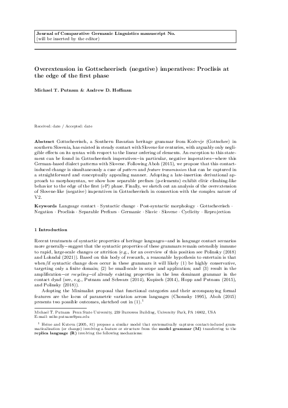 Overextension in Gottscheerisch (negative) imperatives: proclisis at ...