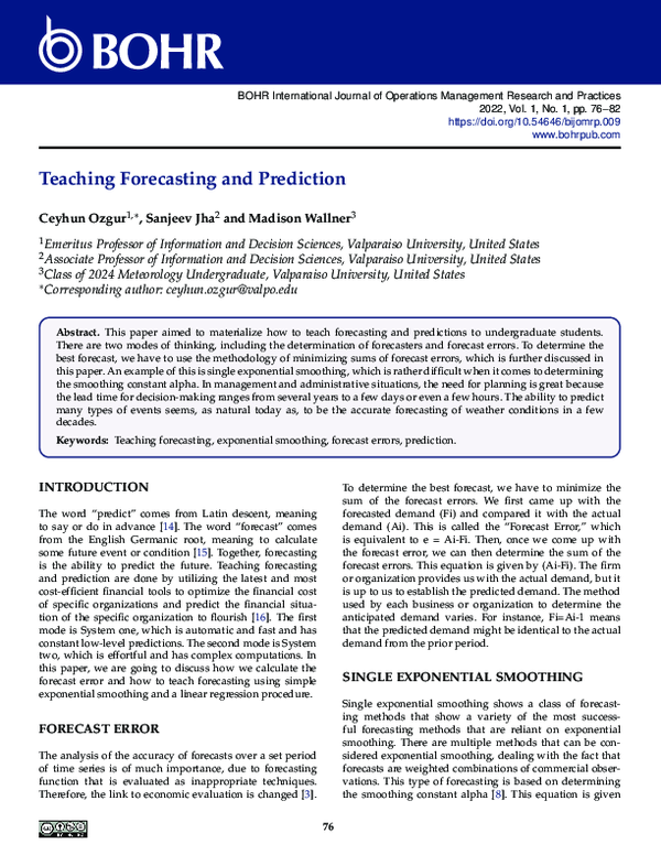 (PDF) Teaching Forecasting and Prediction