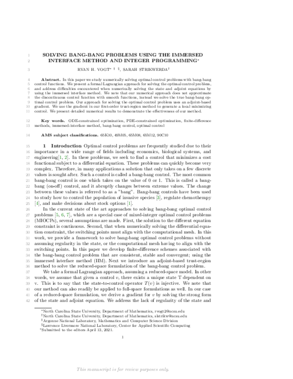 (PDF) Solving Bang-Bang Problems Using the Immersed | Sarah Strikwerda - Academia.edu