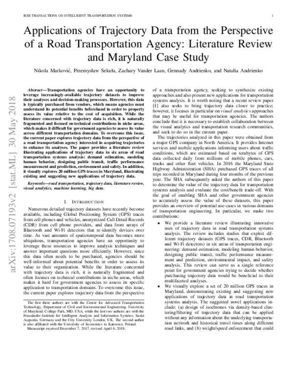 (PDF) Applications of Trajectory Data From the Perspective of a Road Transportation Agency ...
