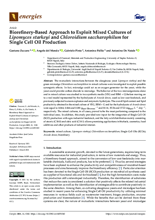 (PDF) Biorefinery-Based Approach to Exploit Mixed Cultures of Lipomyces starkeyi and Chloroidium ...