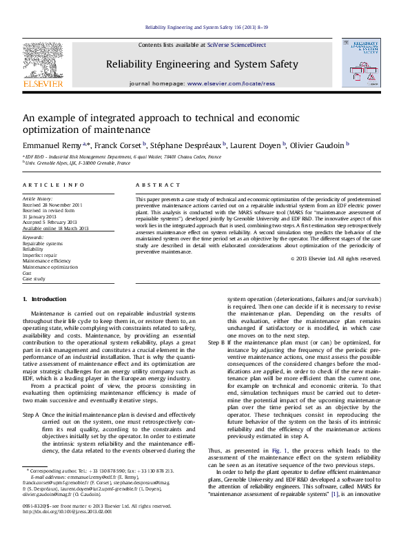 (PDF) An example of integrated approach to technical and economic ...