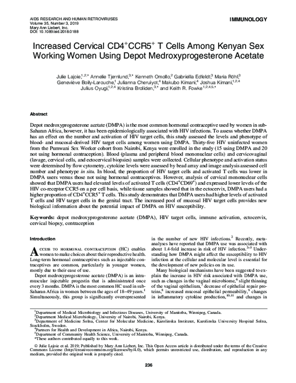 Pdf Increased Cervical Cd4 Ccr5 T Cells Among Kenyan Sex Working