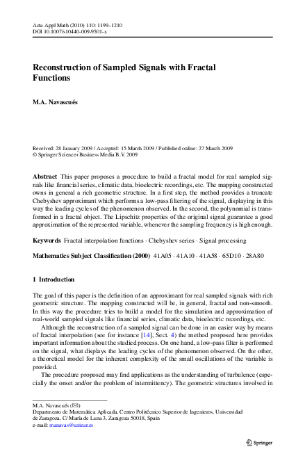 (PDF) Reconstruction of Sampled Signals with Fractal Functions
