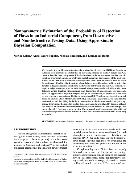 (PDF) Nonparametric Estimation of the Probability of Detection of Flaws in an Industrial ...