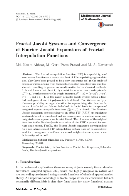 (PDF) Fractal Jacobi Systems and Convergence of Fourier–Jacobi Expansions of Fractal ...