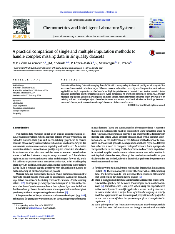 (PDF) A practical comparison of single and multiple imputation methods to handle complex missing ...