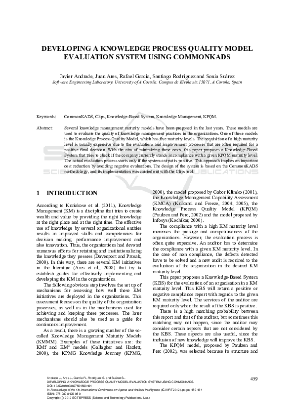 (PDF) Developing a Knowledge Process Quality Model Evaluation System Using Commonkads