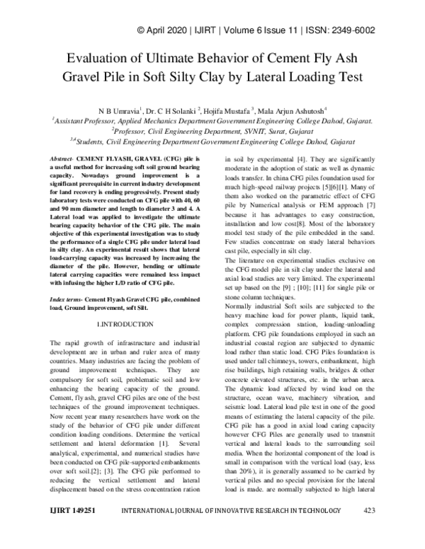 (PDF) Evaluation of Ultimate Behavior of Cement Fly Ash Gravel Pile In ...