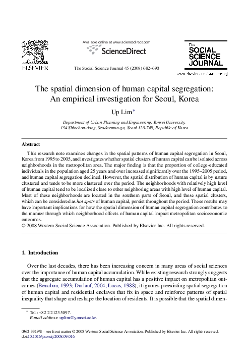 (PDF) The spatial dimension of human capital segregation: An empirical ...