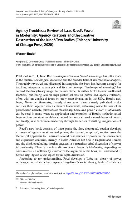 (PDF) Agency Troubles: a Review of Isaac Reed’s Power in Modernity ...