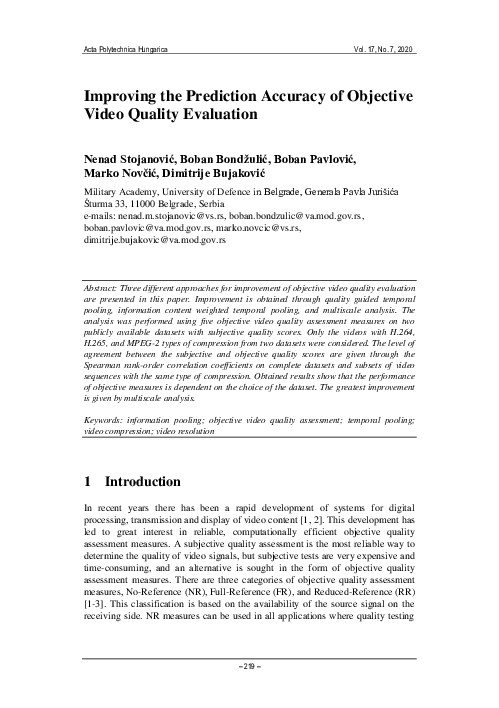 (PDF) Improving the Prediction Accuracy of Objective Video Quality ...