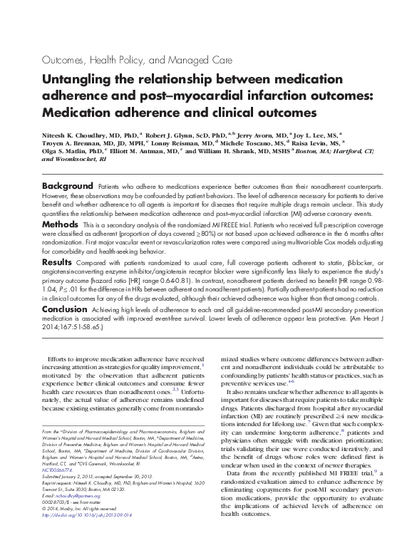 (PDF) Untangling the relationship between medication adherence and post ...